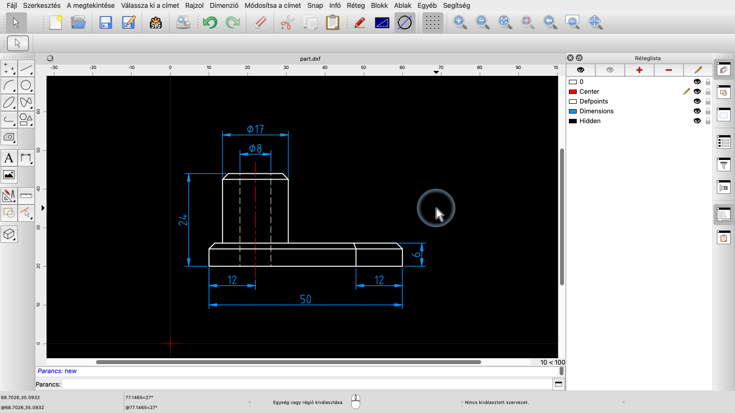 QCAD - Tutorial: 1.2 Megtekintés és navigálás